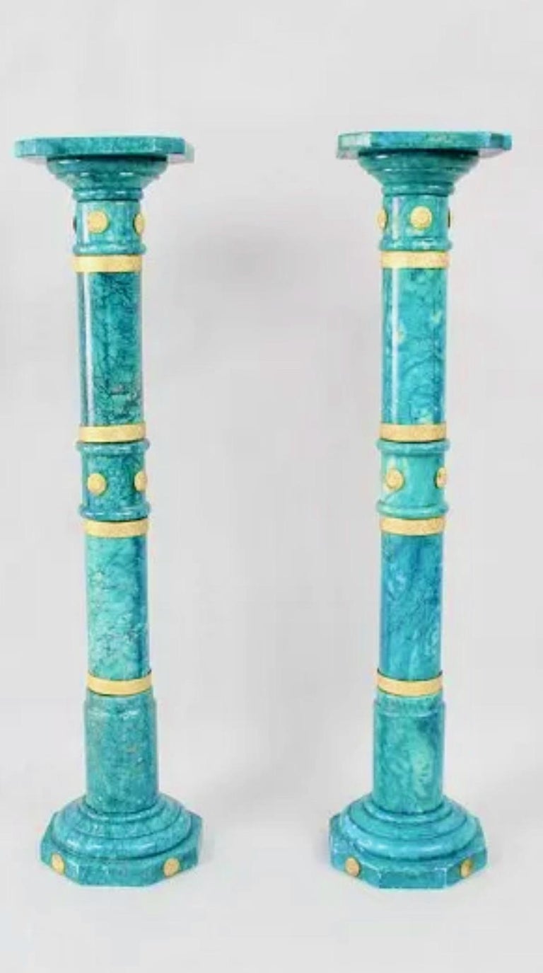 Pair of 1950's Italian Blue-Green Alabaster Pedestal Columns For Sale ...