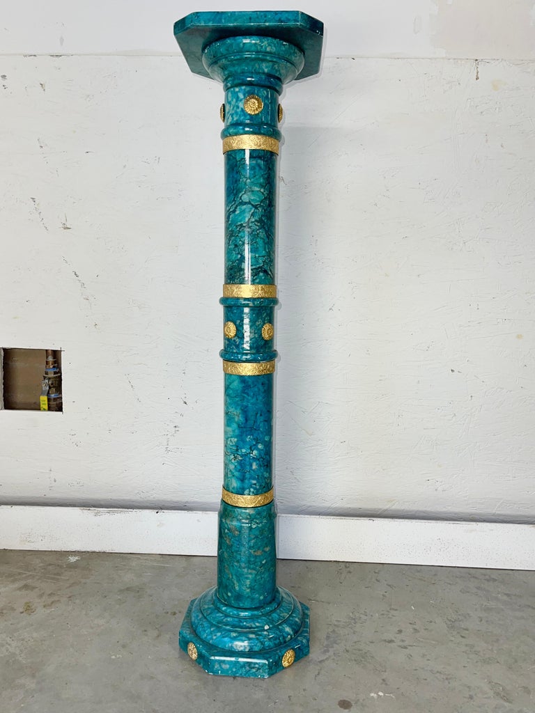 Pair of 1950's Italian Blue-Green Alabaster Pedestal Columns For Sale ...