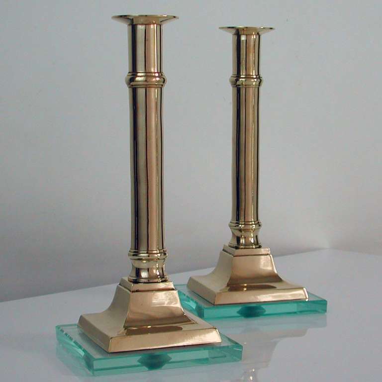 Pair of 1950s Italian Brass and Glass Candlesticks Fontana Arte Style ...