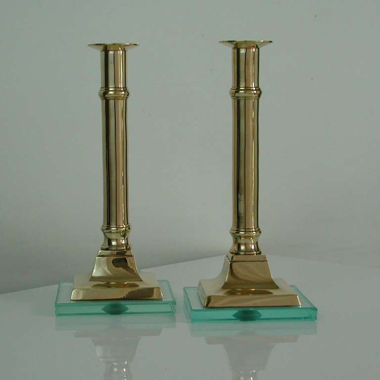 Pair of 1950s Italian Brass and Glass Candlesticks Fontana Arte Style ...