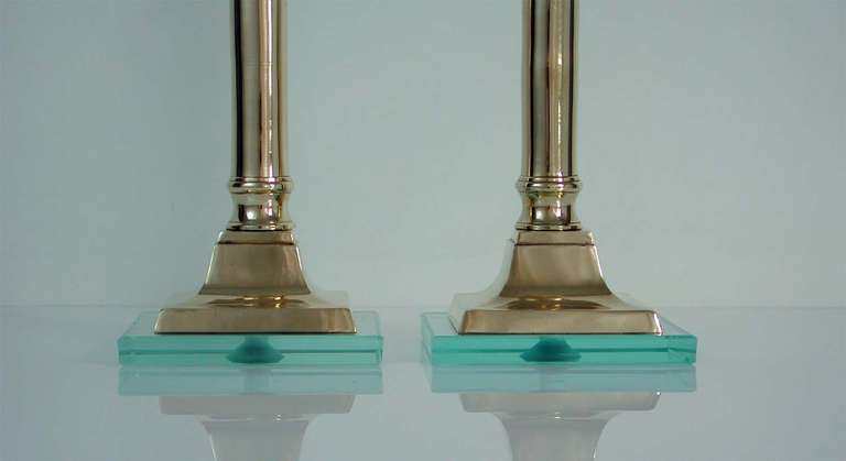 Pair of 1950s Italian Brass and Glass Candlesticks Fontana Arte Style ...