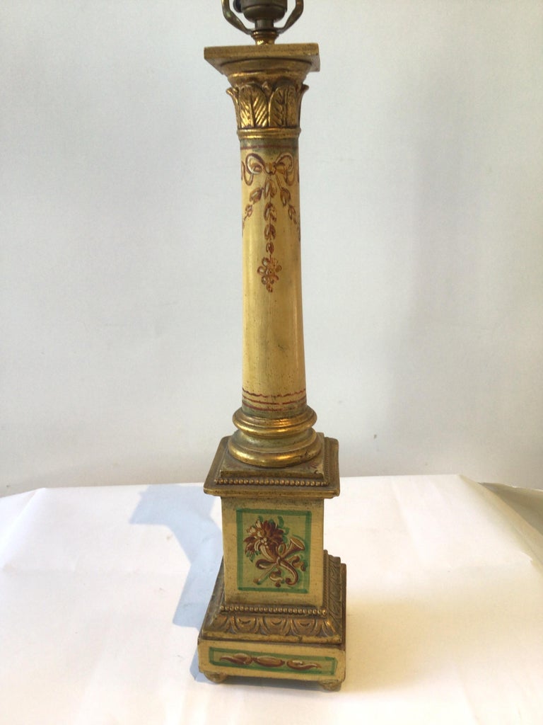 Pair of 1950s Italian Hand Painted Column Lamps For Sale at 1stDibs