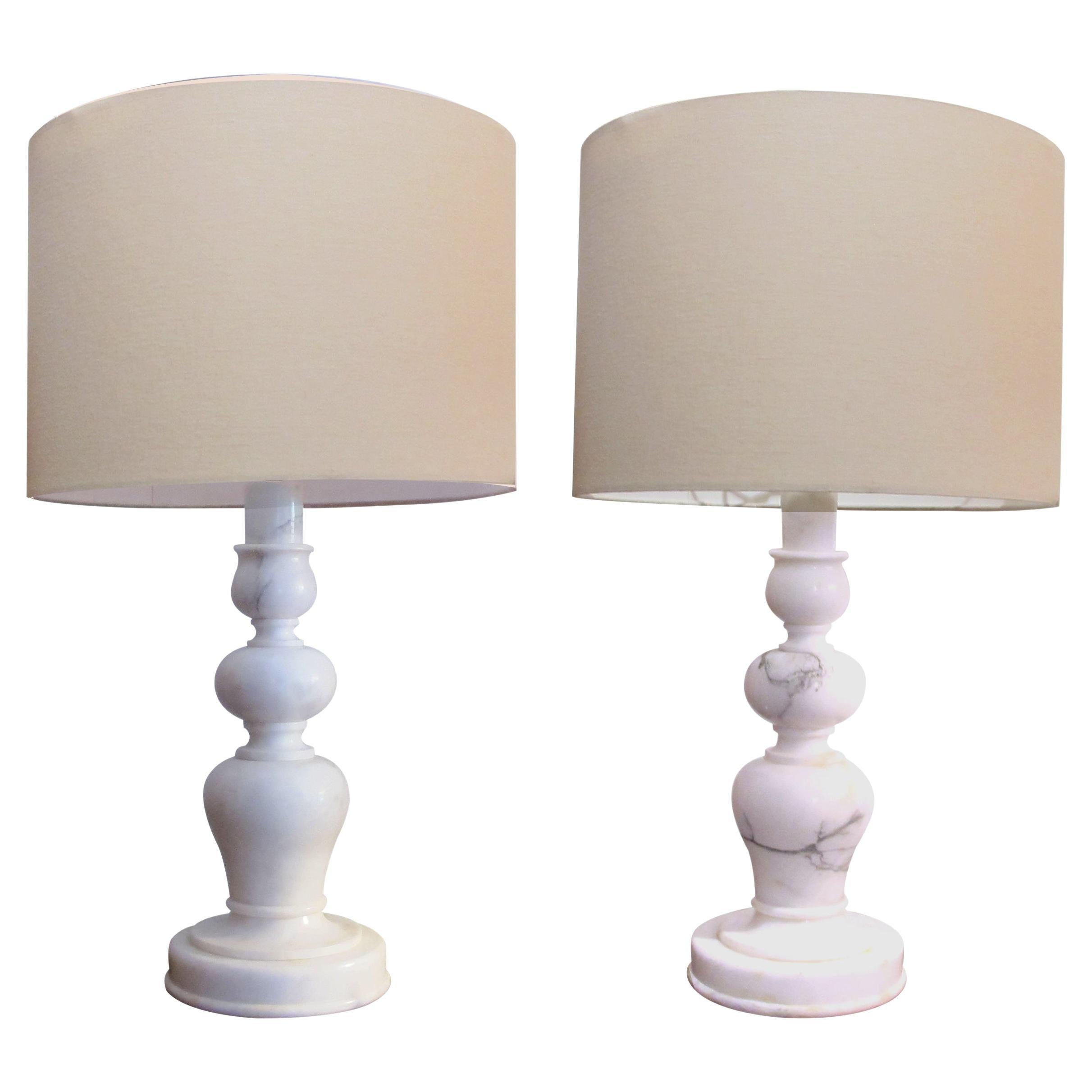 Pair of Italian White Marble Table Lamps For Sale at 1stDibs