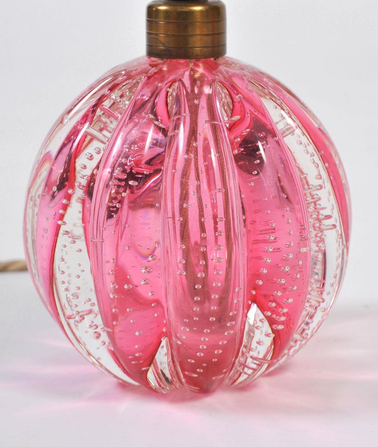 Pair of 1950s Raspberry Pink Murano Ball Lamps at 1stDibs