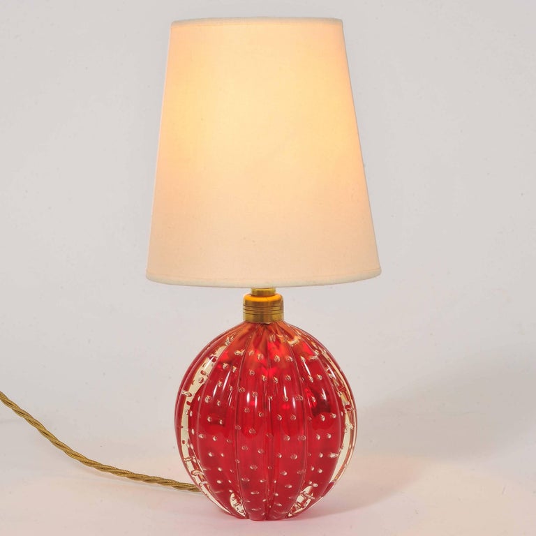 Pair of 1950s Italian Red Murano Ball Lamps at 1stDibs