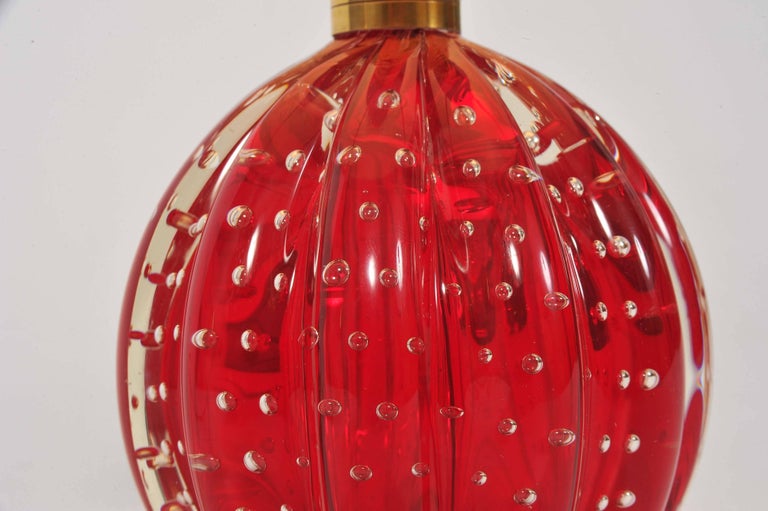 Pair of 1950s Italian Red Murano Ball Lamps at 1stDibs