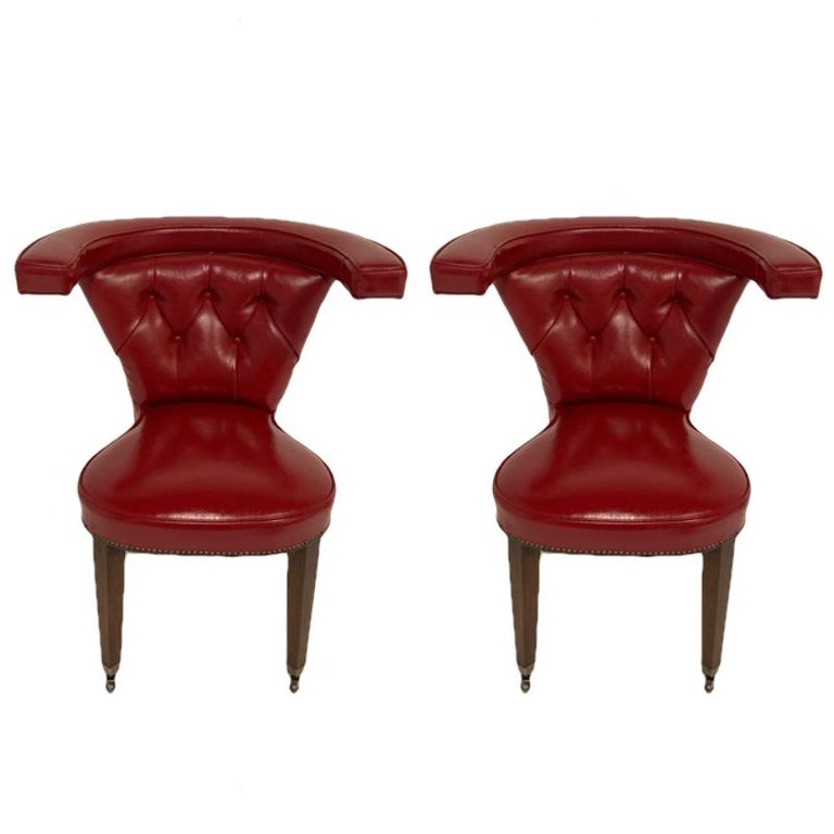 Pair of 1950s Red Tufted Sculptural Midcentury "Cock Fighting" Chairs ...
