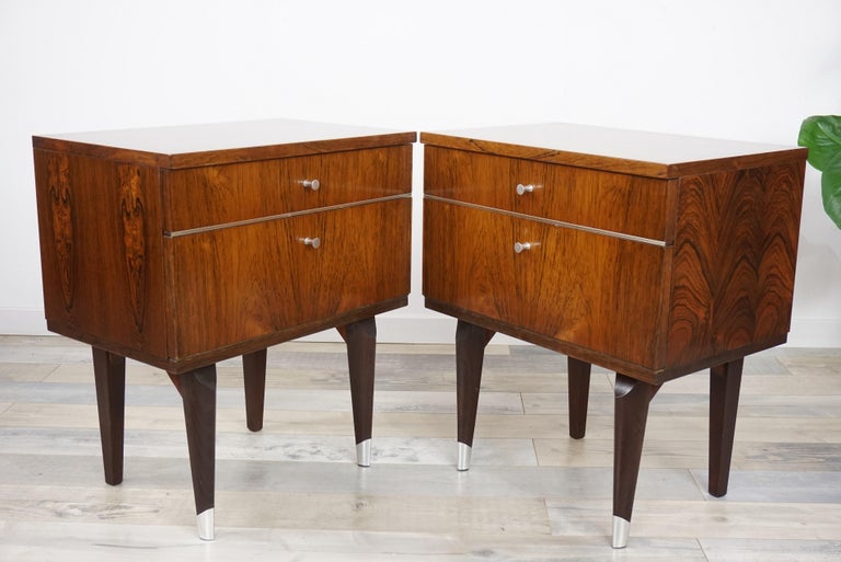 Pair of 1950s Rosewood and Chrome Bedside Tables at 1stDibs