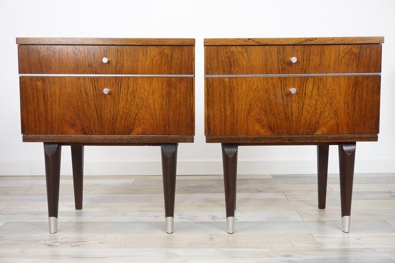 Pair of 1950s Rosewood and Chrome Bedside Tables at 1stDibs