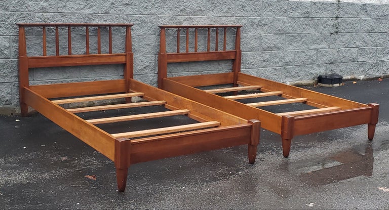 Pair of 1950s Solid Cherry Twin Size Bedsteads For Sale at 1stDibs