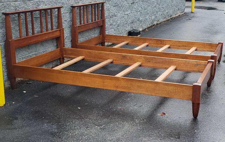 Pair of 1950s Solid Cherry Twin Size Bedsteads For Sale at 1stDibs