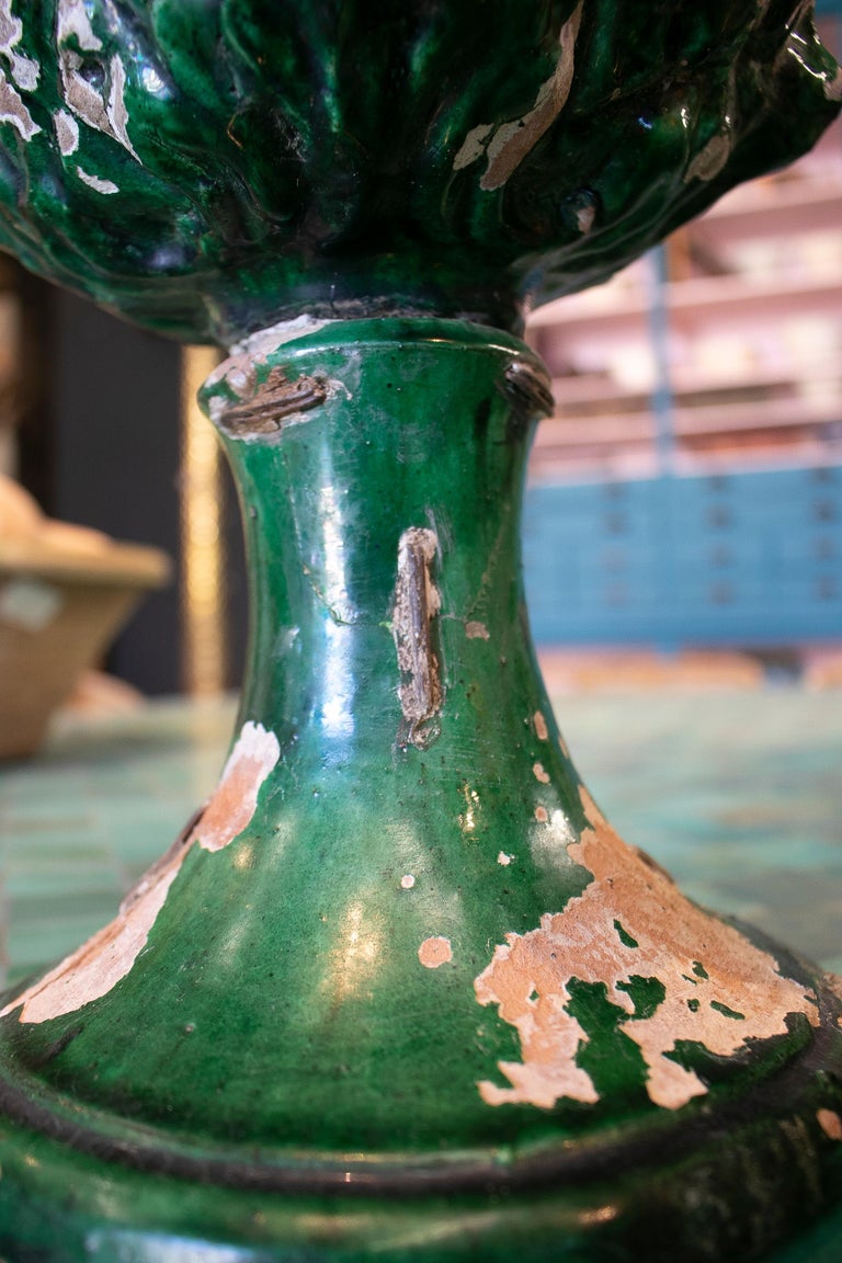 Pair of 1950s Spanish Green Glazed Pine Cone Terracotta Finials For ...