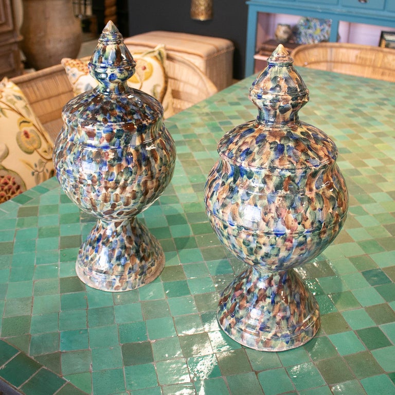 Pair of 1950s Spanish Nijar Painted Glazed Ceramic Finials at 1stDibs ...