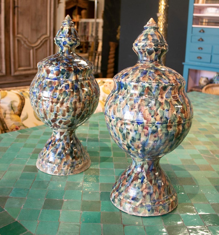 Pair of 1950s Spanish Nijar Painted Glazed Ceramic Finials at 1stDibs ...
