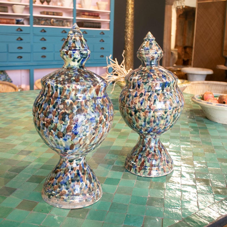 Pair of 1950s Spanish Nijar Painted Glazed Ceramic Finials at 1stDibs ...