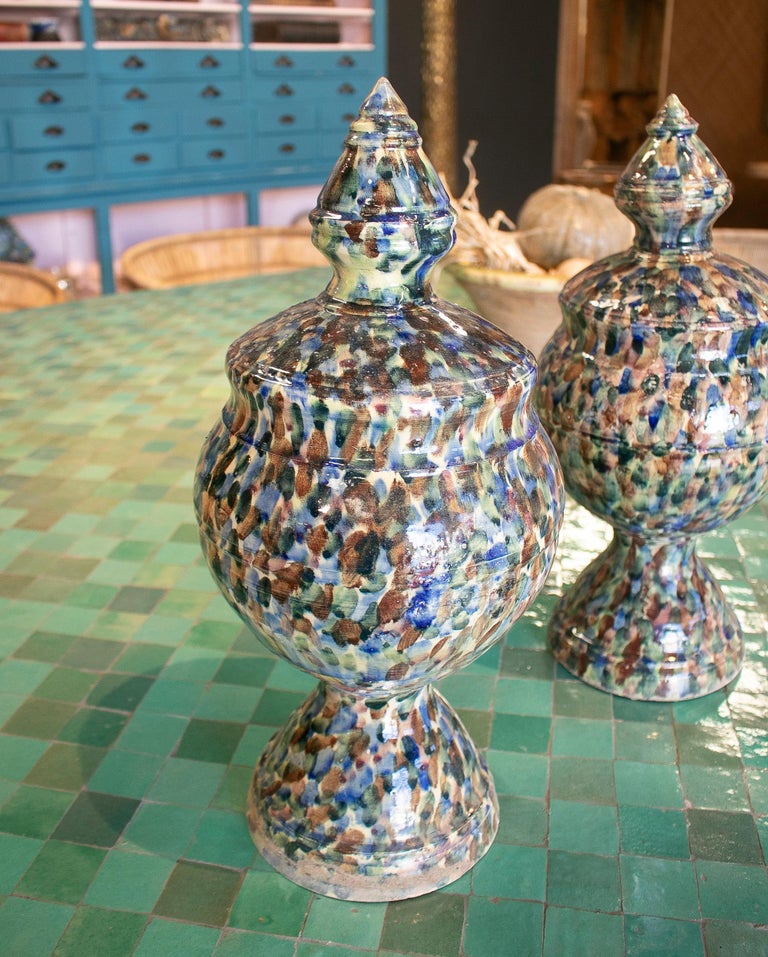Pair of 1950s Spanish Nijar Painted Glazed Ceramic Finials at 1stDibs ...