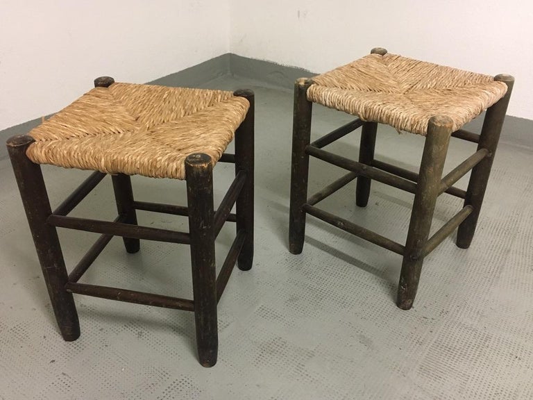 Pair of 1950s Straw Stools in the Manner of Charlotte Perriand For Sale ...