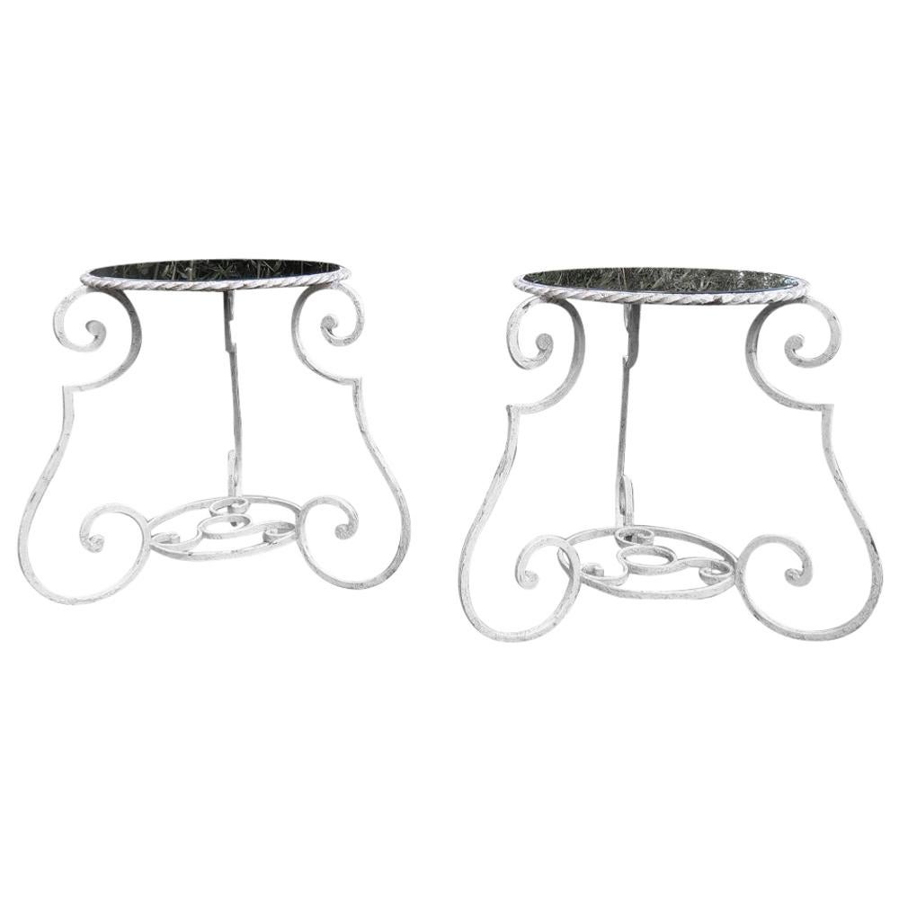 Round Wrought Iron and Zinc Plant Stand Tray Table with Hairpin Legs at ...