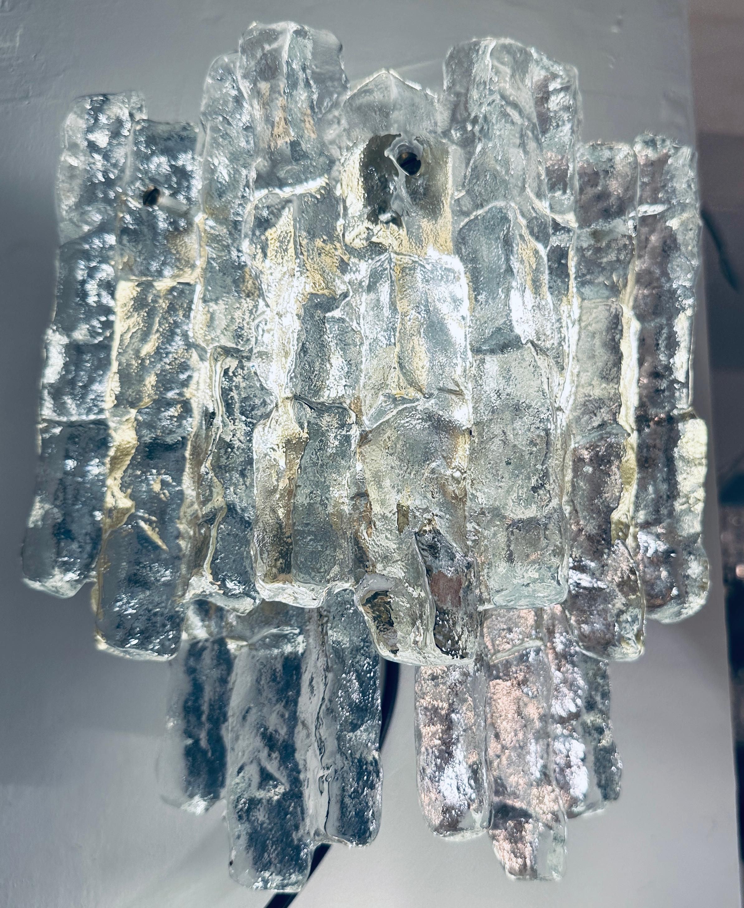 Pair of 1960s Austrian Two-Tier Kalmar Franken Iced Textured Glass Wall ...
