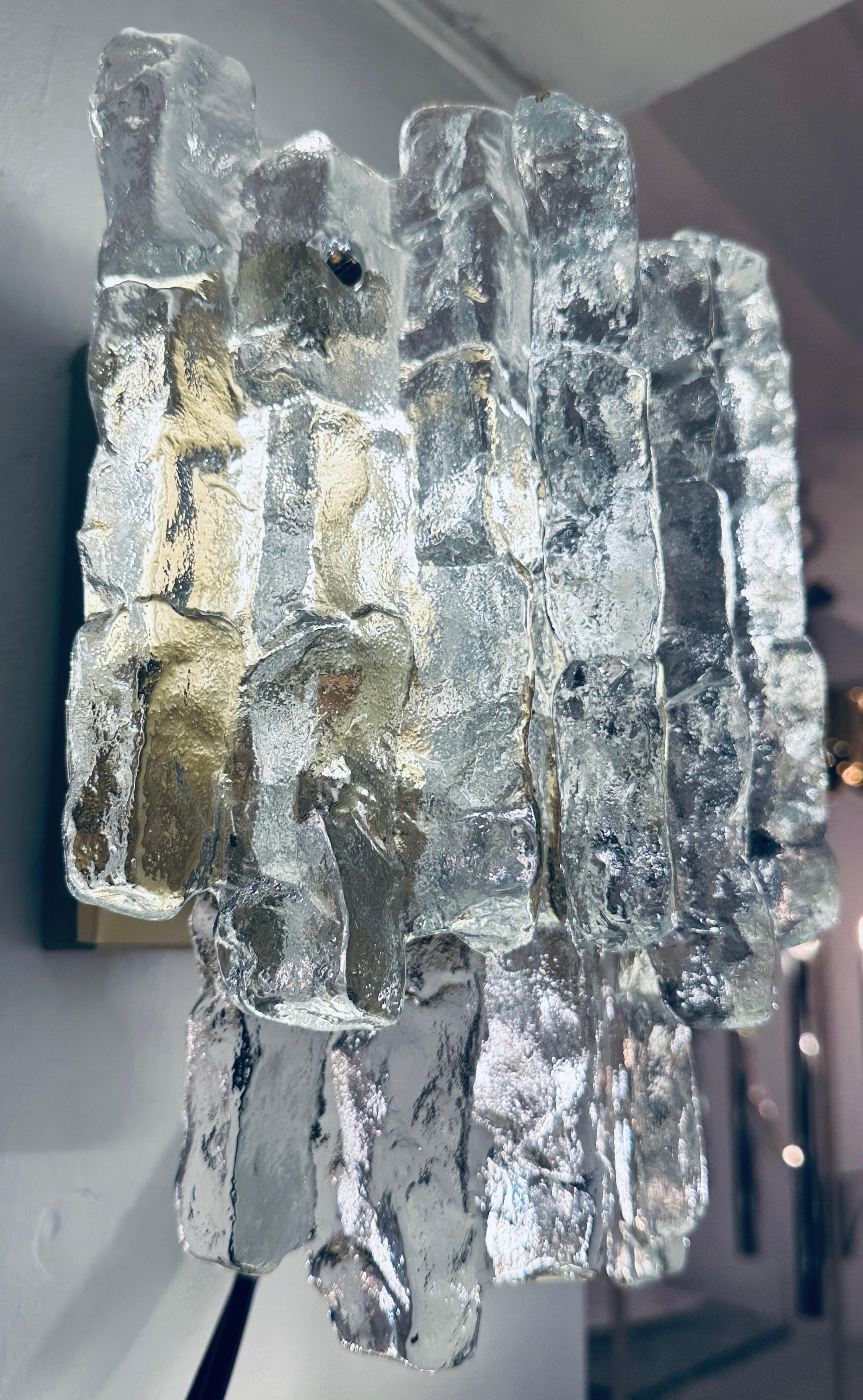 Pair of 1960s Austrian Two-Tier Kalmar Franken Iced Textured Glass Wall ...