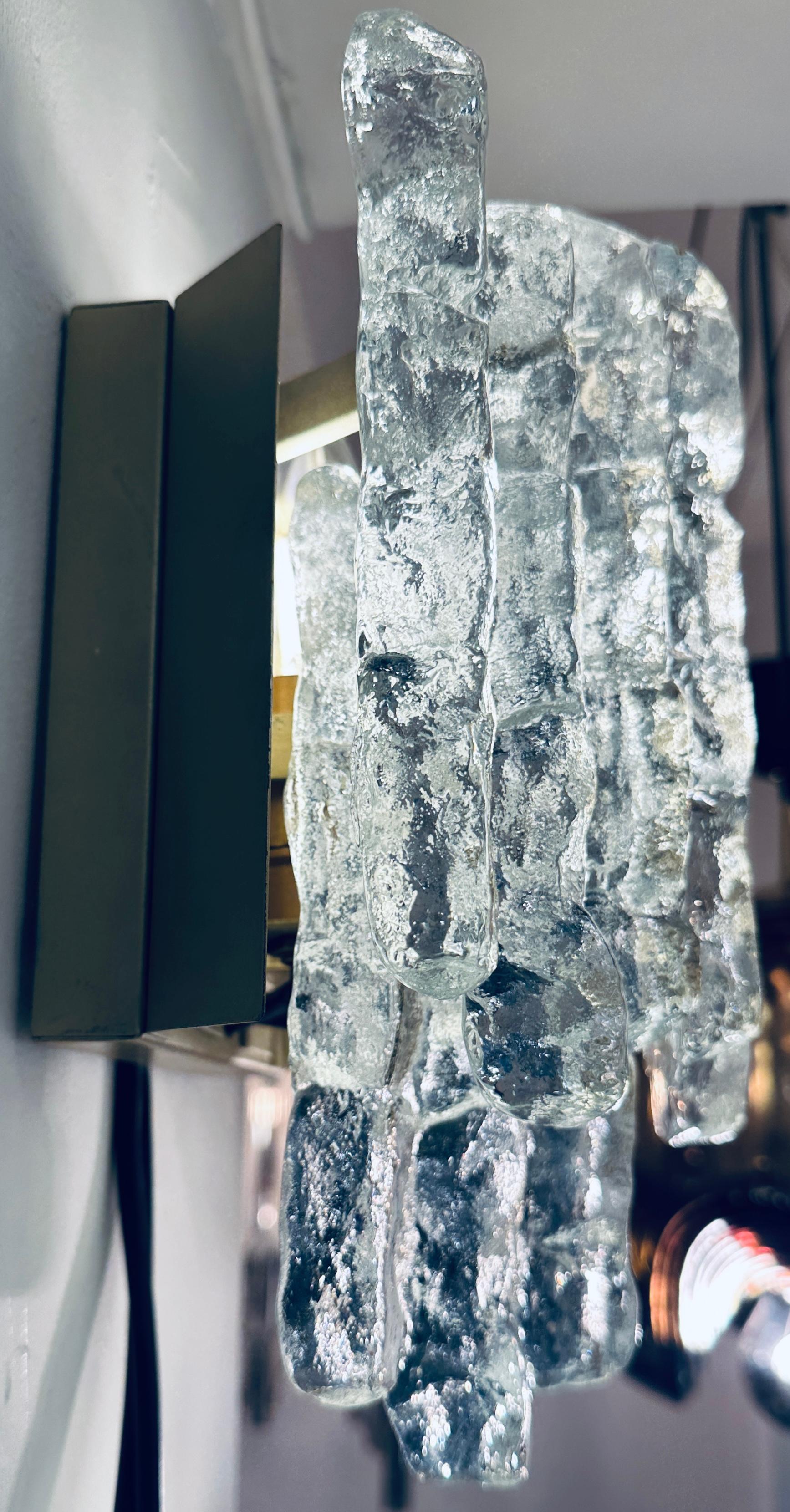 Pair of 1960s Austrian Two-Tier Kalmar Franken Iced Textured Glass Wall ...