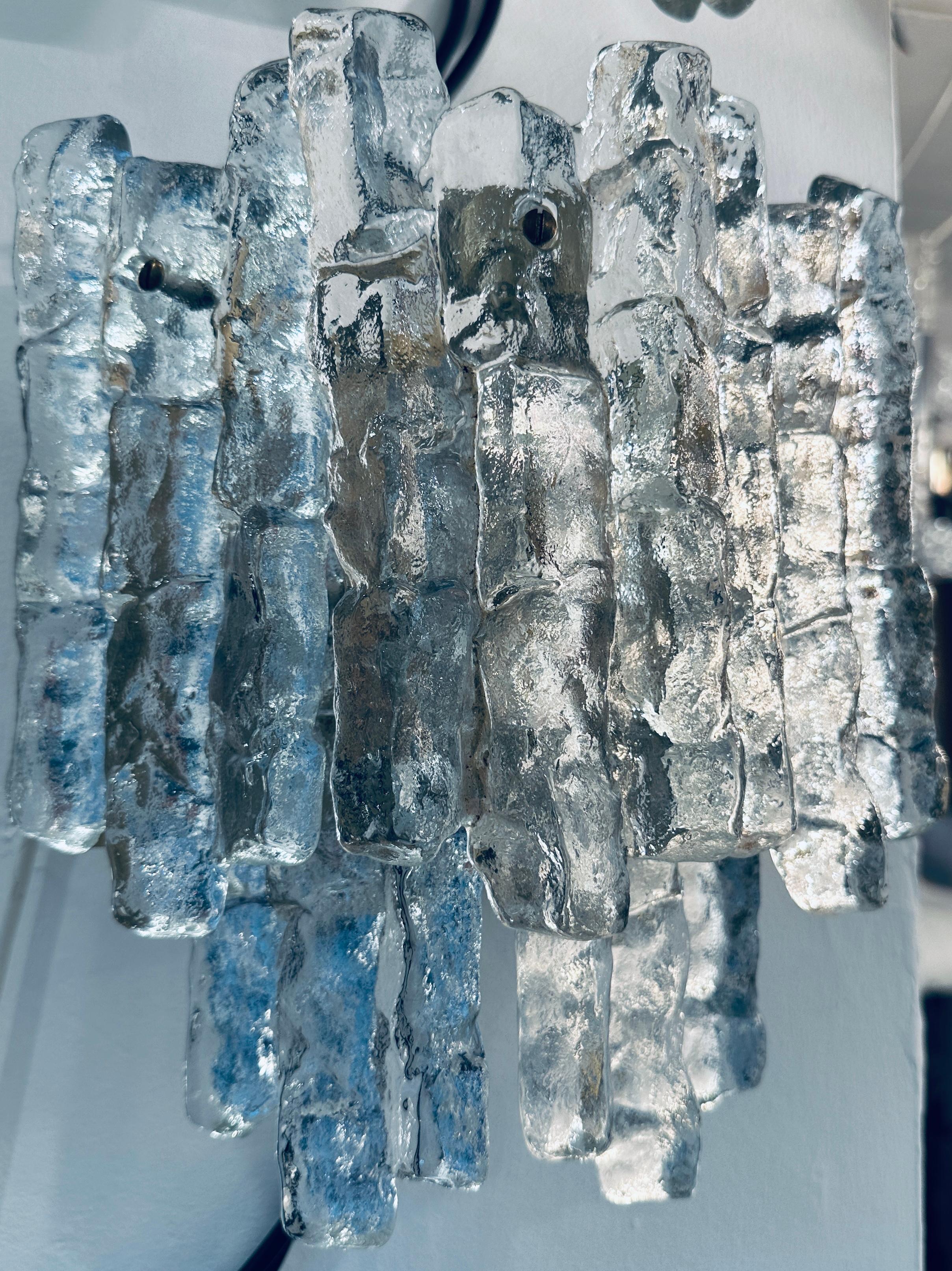 Pair of 1960s Austrian Two-Tier Kalmar Franken Iced Textured Glass Wall ...