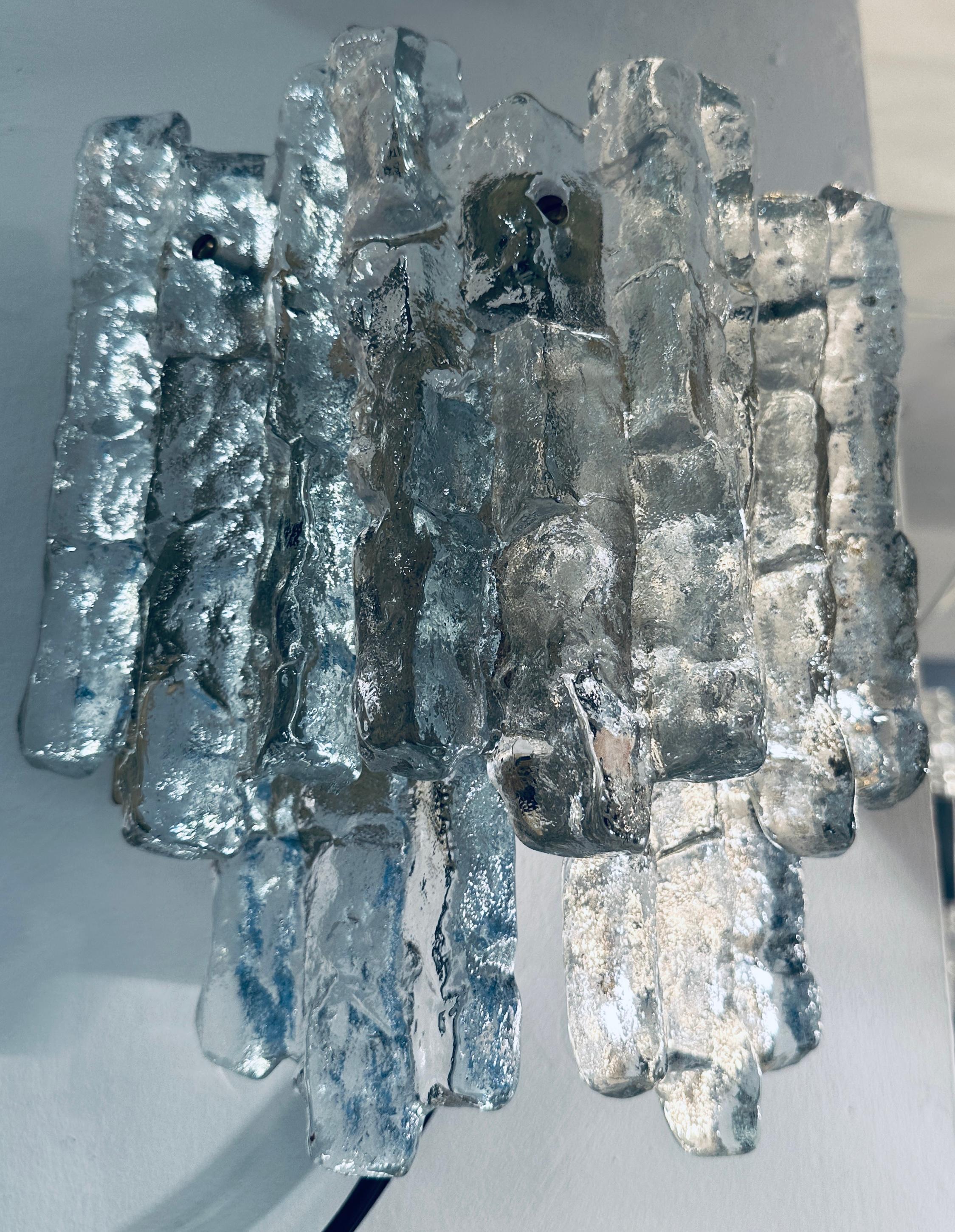 Pair of 1960s Austrian Two-Tier Kalmar Franken Iced Textured Glass Wall ...