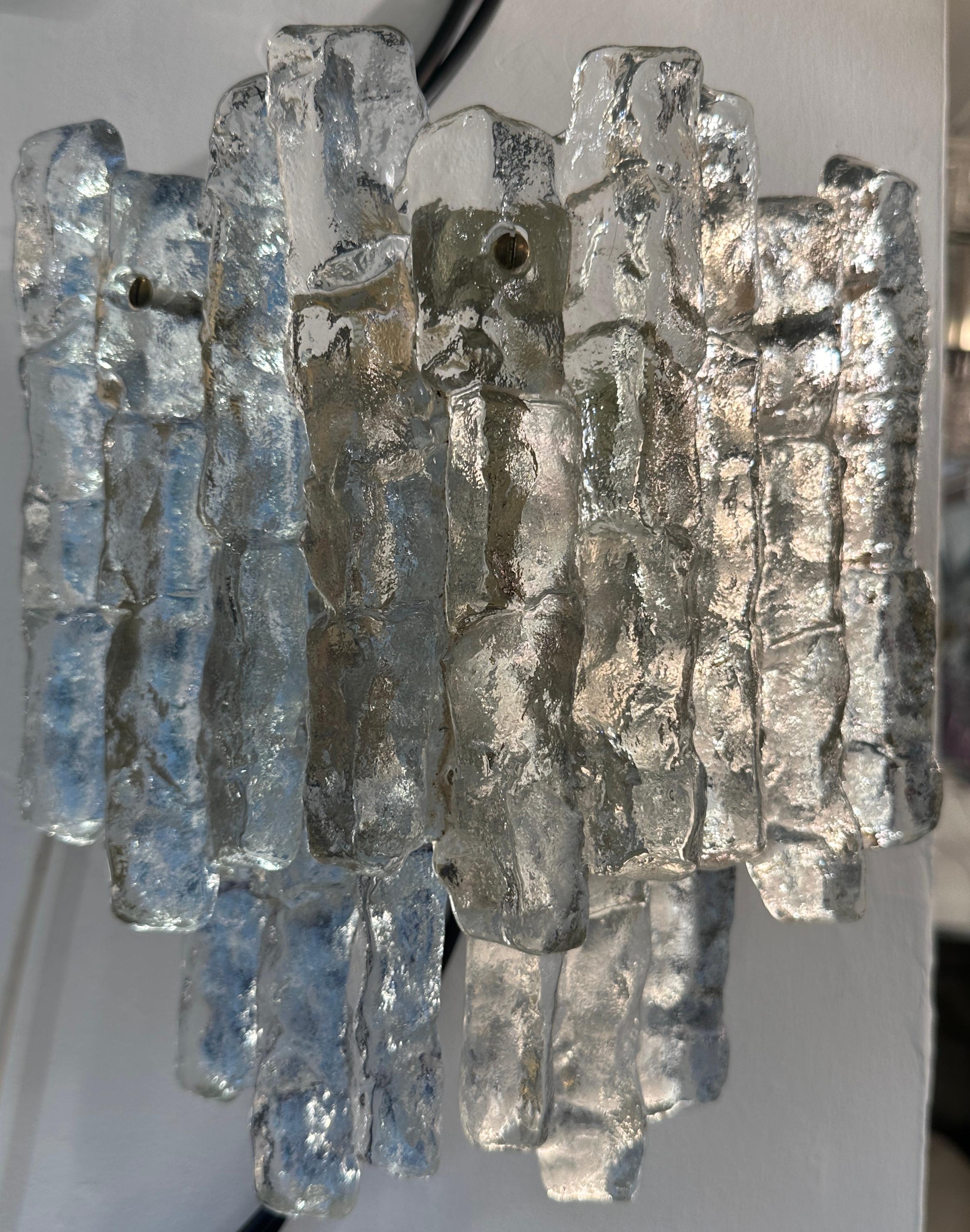 Pair of 1960s Austrian Two-Tier Kalmar Franken Iced Textured Glass Wall ...
