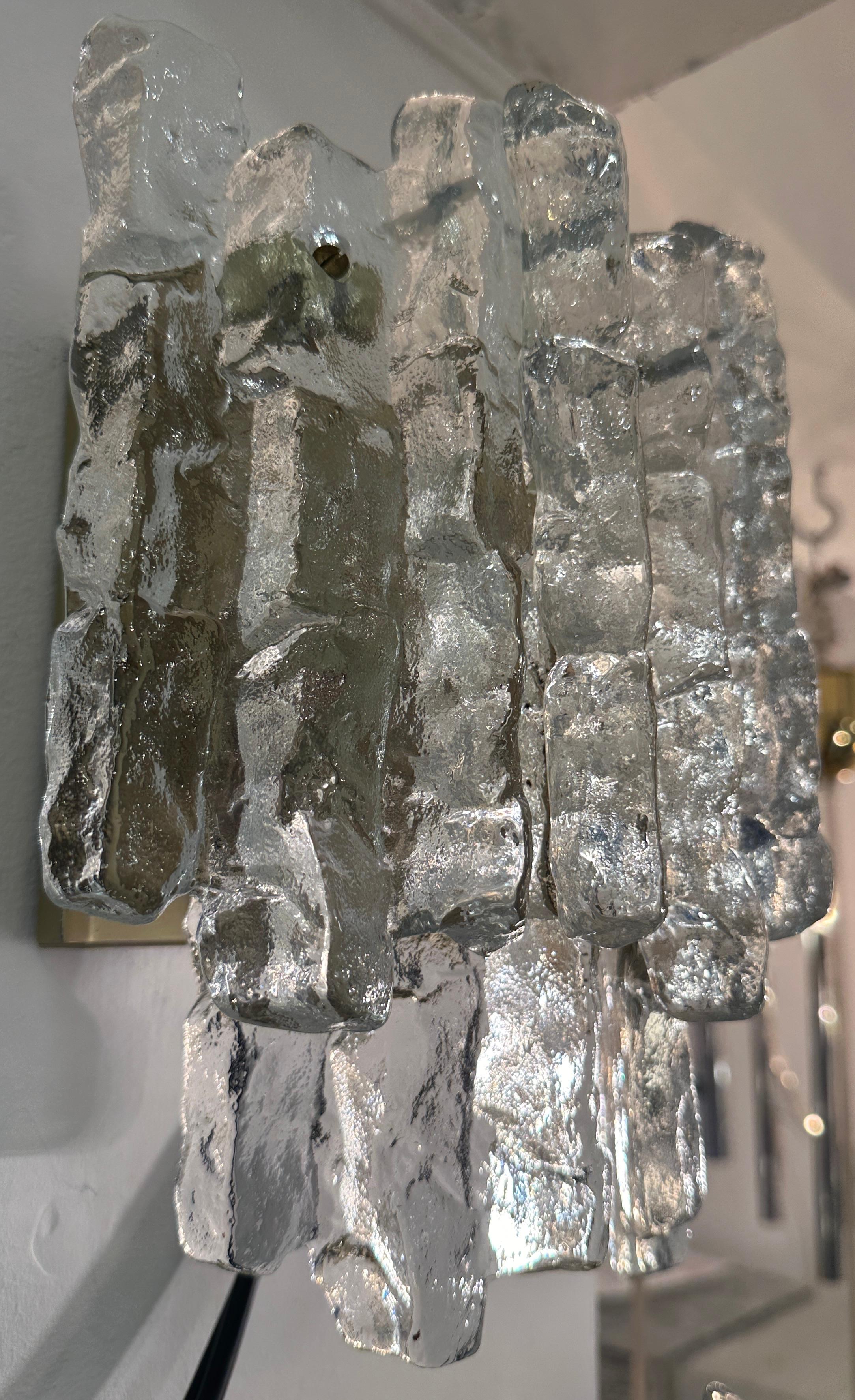 Pair of 1960s Austrian Two-Tier Kalmar Franken Iced Textured Glass Wall ...