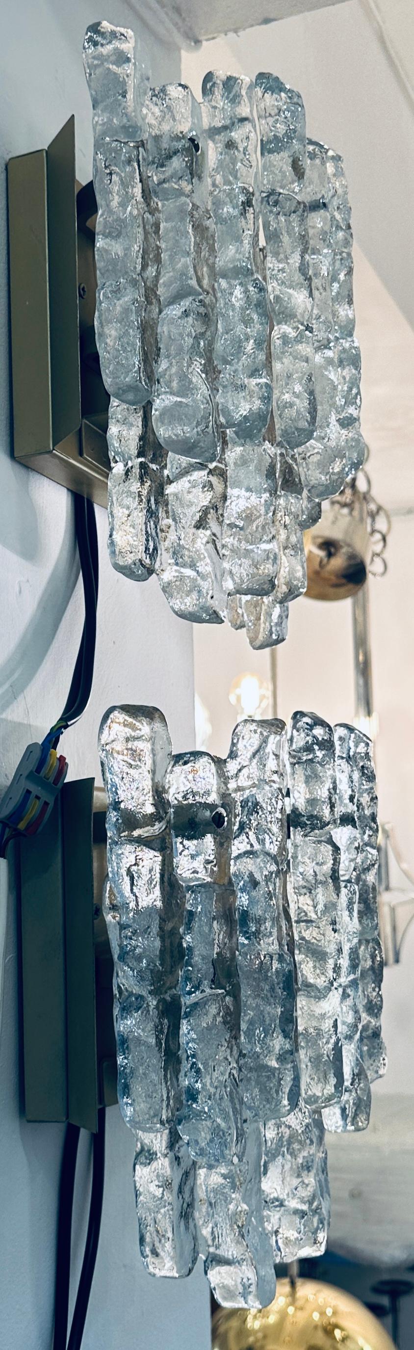 Pair of 1960s Austrian Two-Tier Kalmar Franken Iced Textured Glass Wall ...