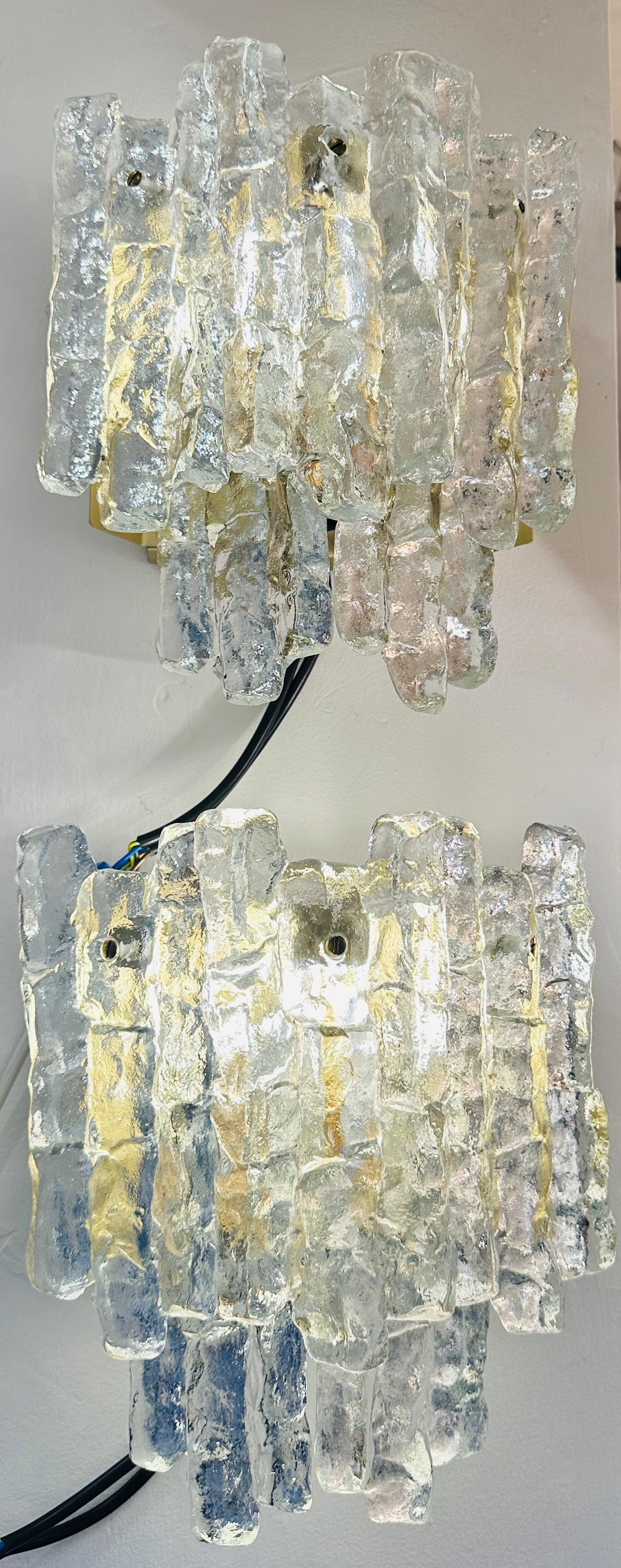 Pair of 1960s Austrian Two-Tier Kalmar Franken Iced Textured Glass Wall ...