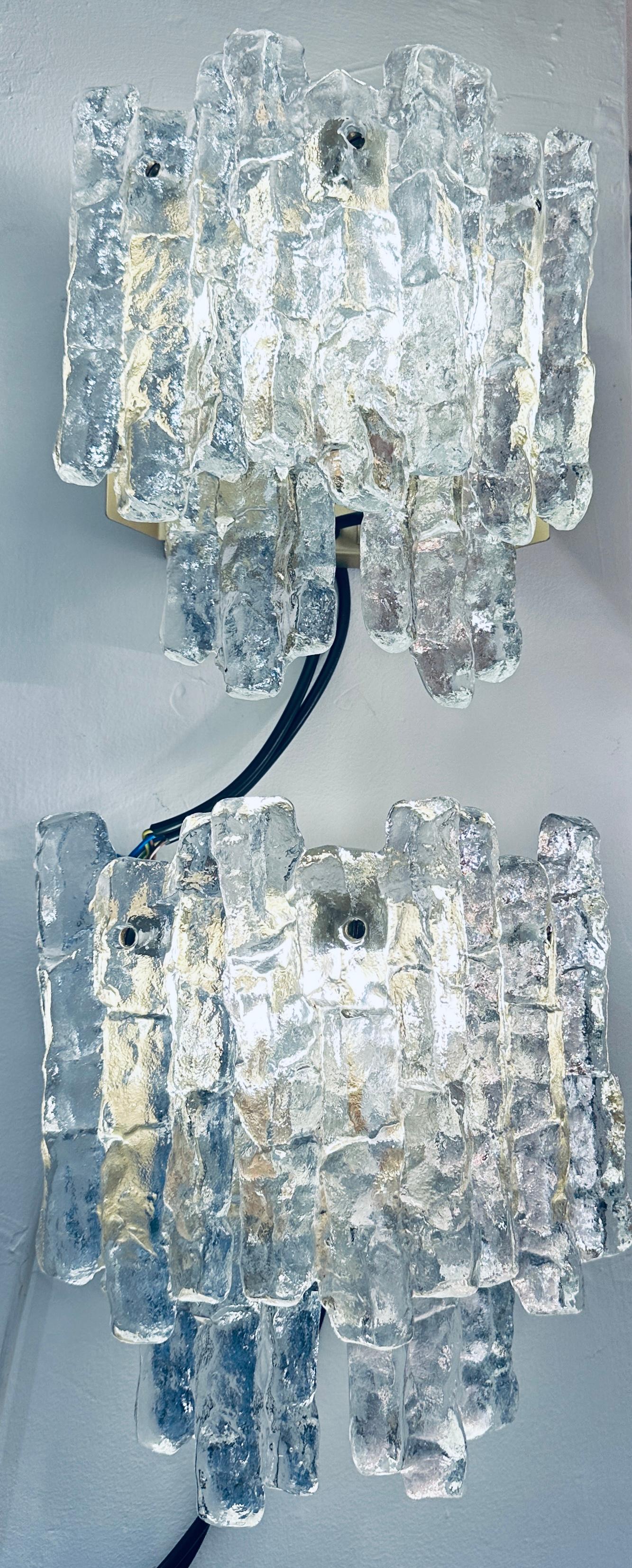 Pair of 1960s Austrian Two-Tier Kalmar Franken Iced Textured Glass Wall ...