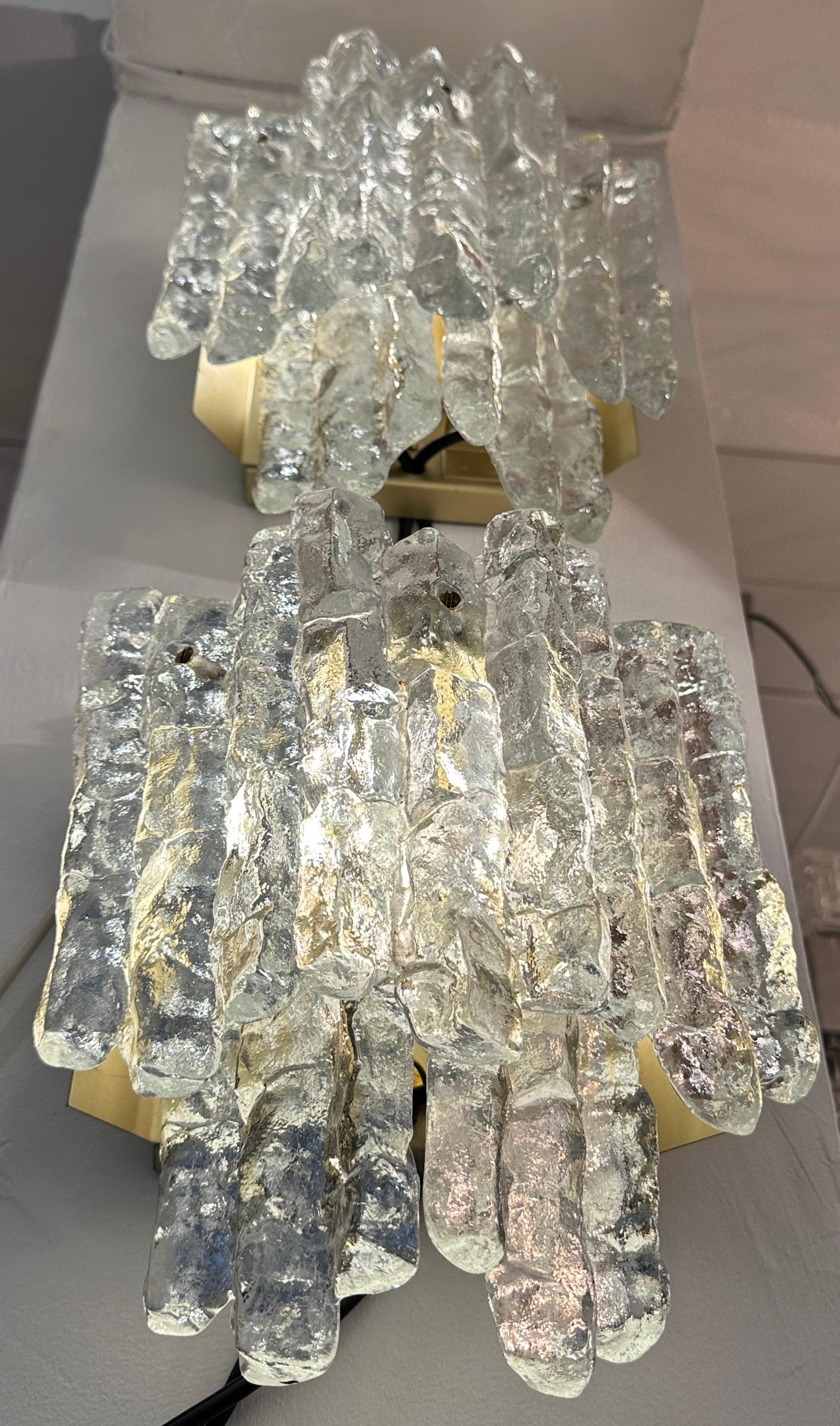 Pair of 1960s Austrian Two-Tier Kalmar Franken Iced Textured Glass Wall ...