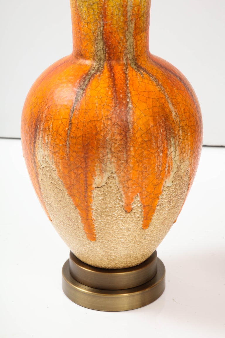 Pair Of 1960's Ceramic Drip Glazed Lamps For Sale at 1stDibs