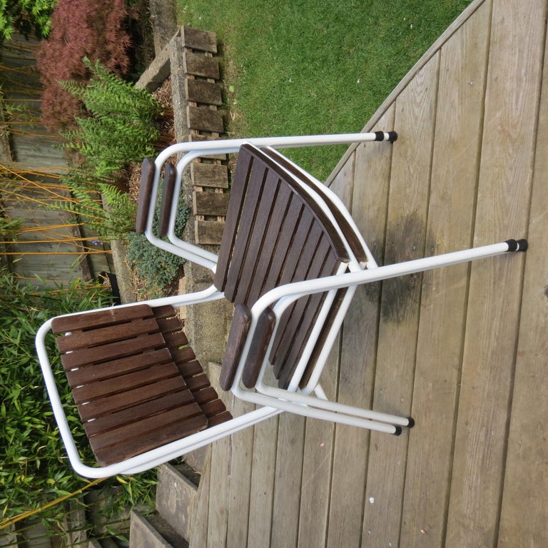 Pair of 1960s Danish Daneline Stackable Teak Garden Chairs at 1stDibs