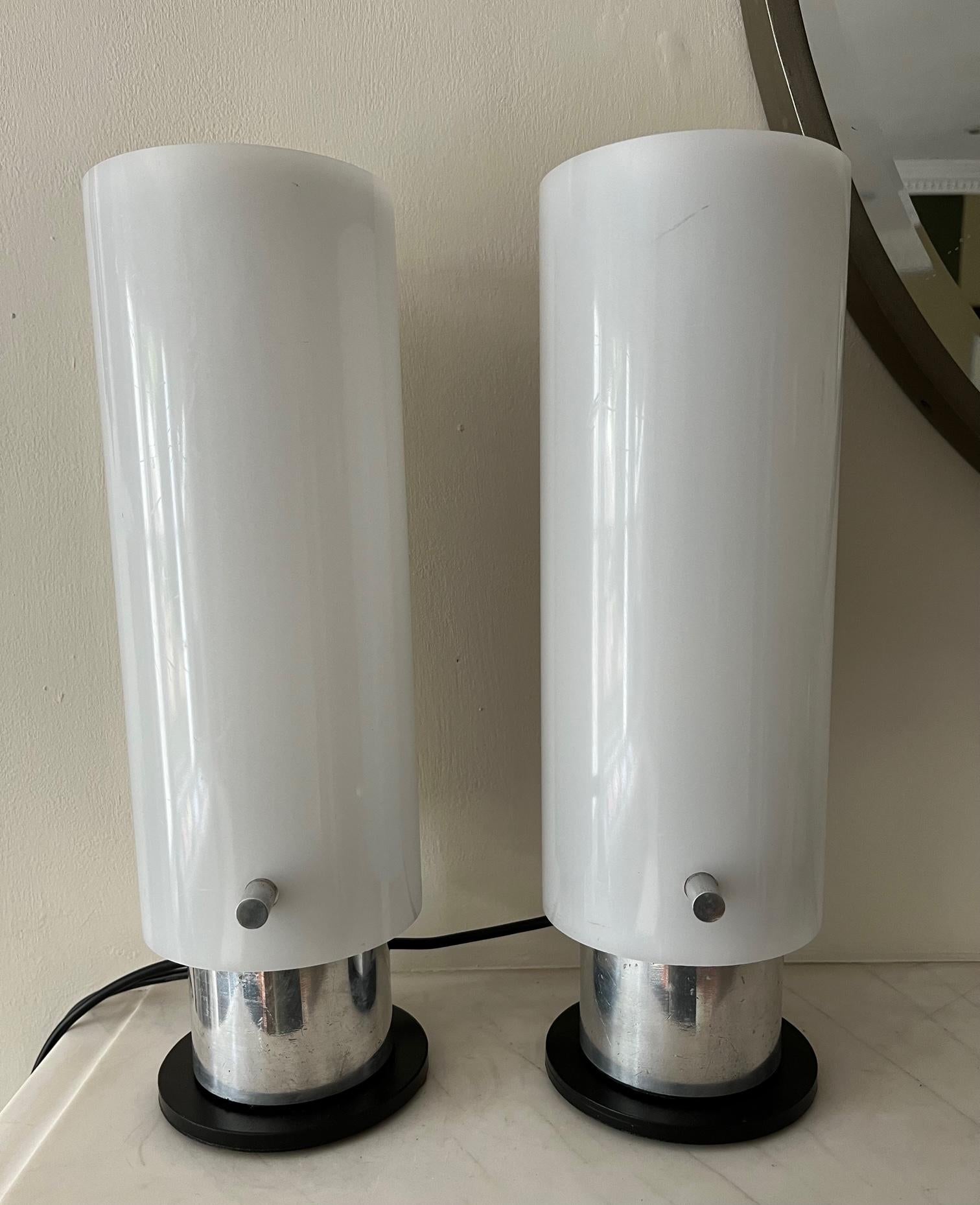 Pair of 1960s French Aluminium and Perspex Table Lamps For Sale at 1stDibs
