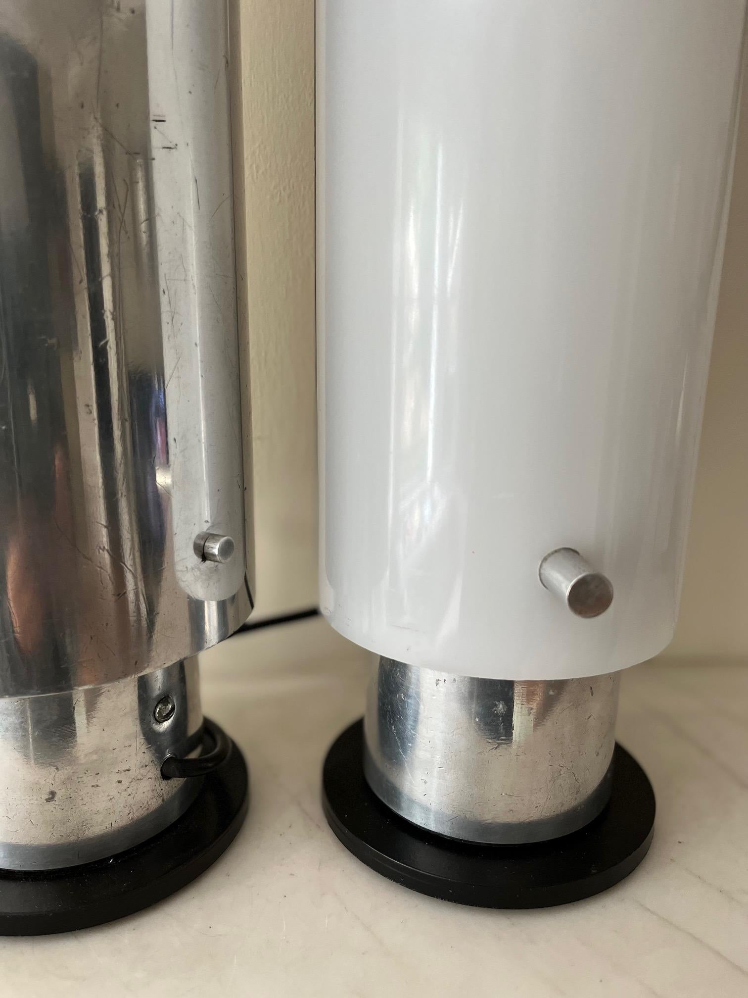 Pair of 1960s French Aluminium and Perspex Table Lamps For Sale at 1stDibs