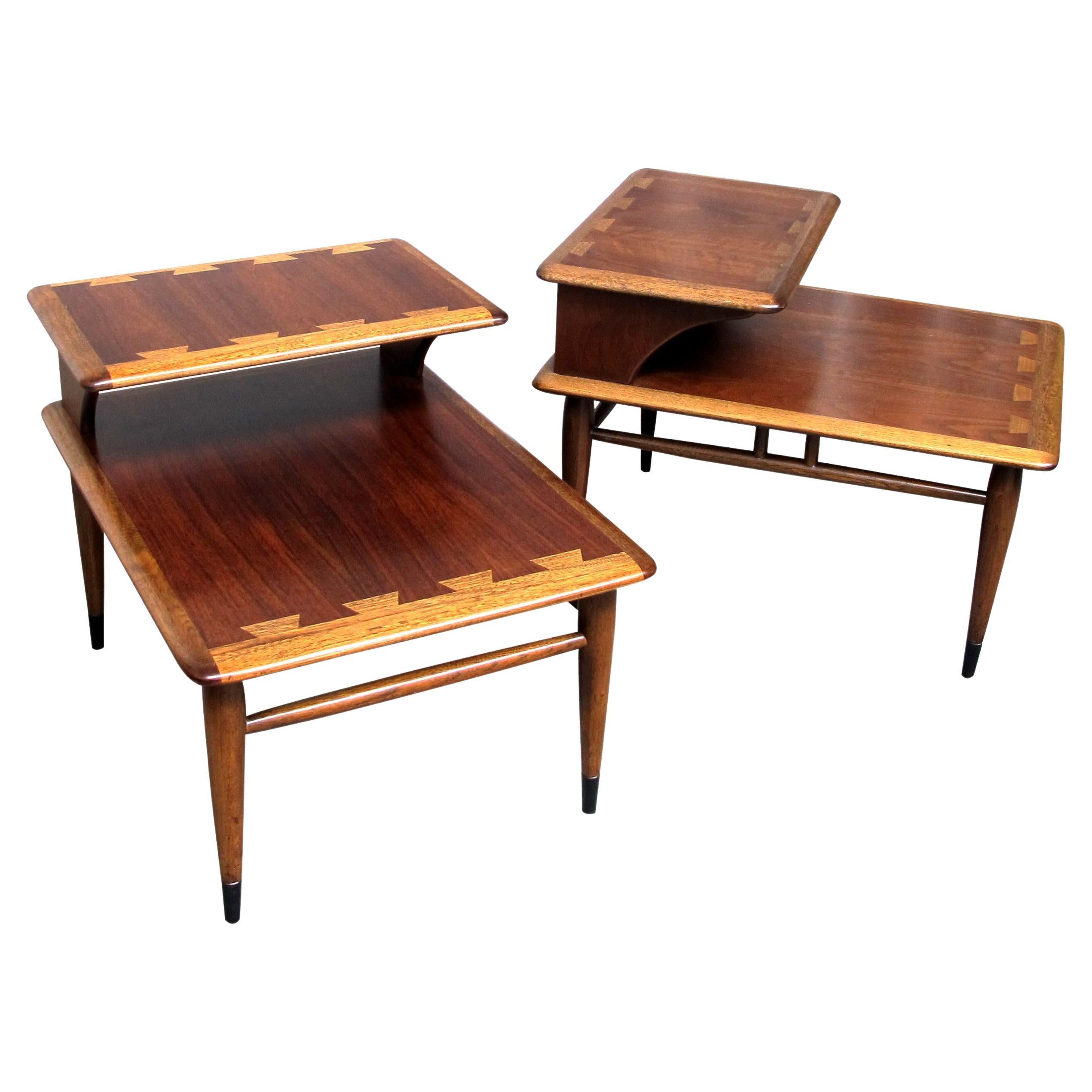 Pair of Modernist Black Lacquer and Walnut Side Tables or Stands at 1stDibs