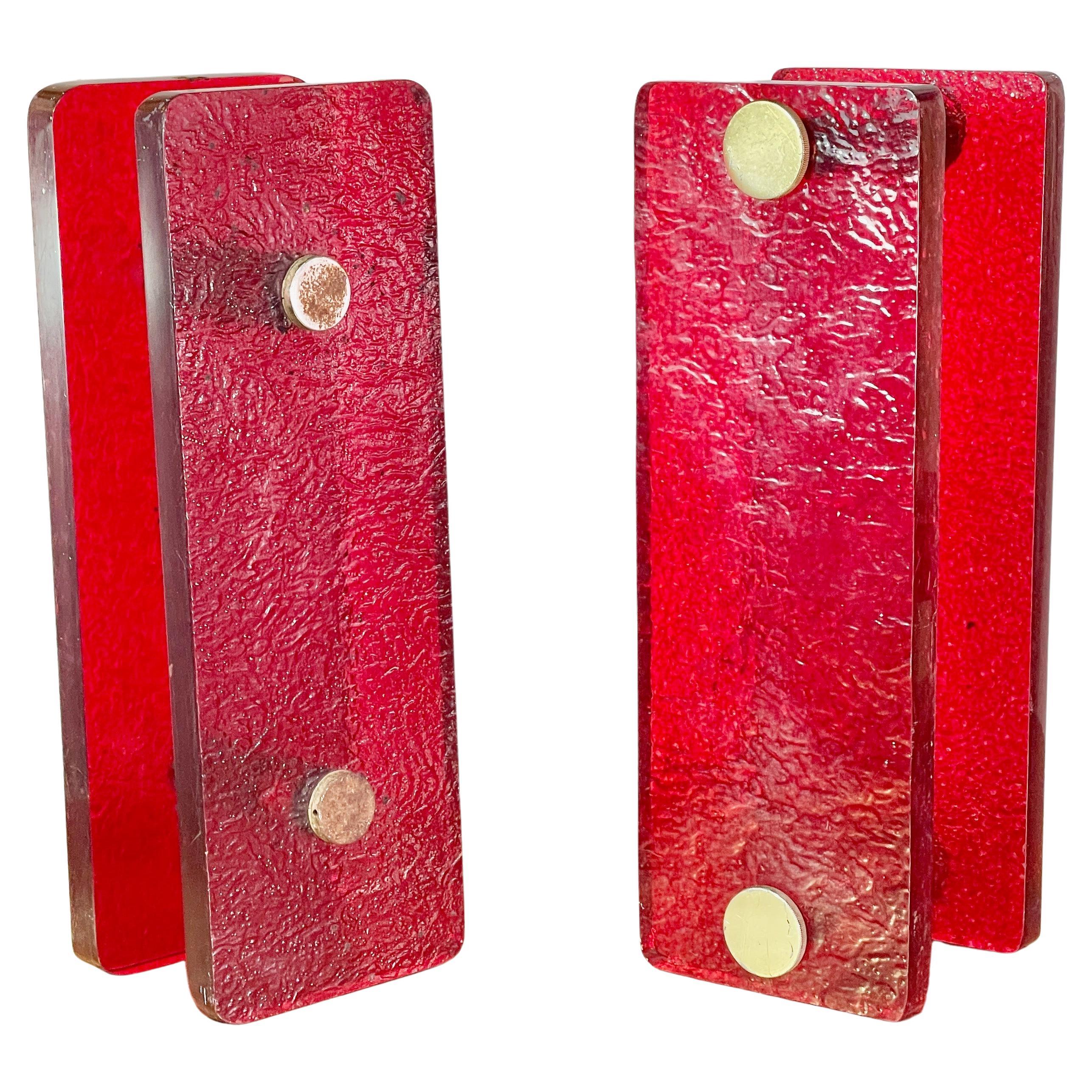 Pair of 1960's French Red Resin Double Door Pulls For Sale at 1stDibs