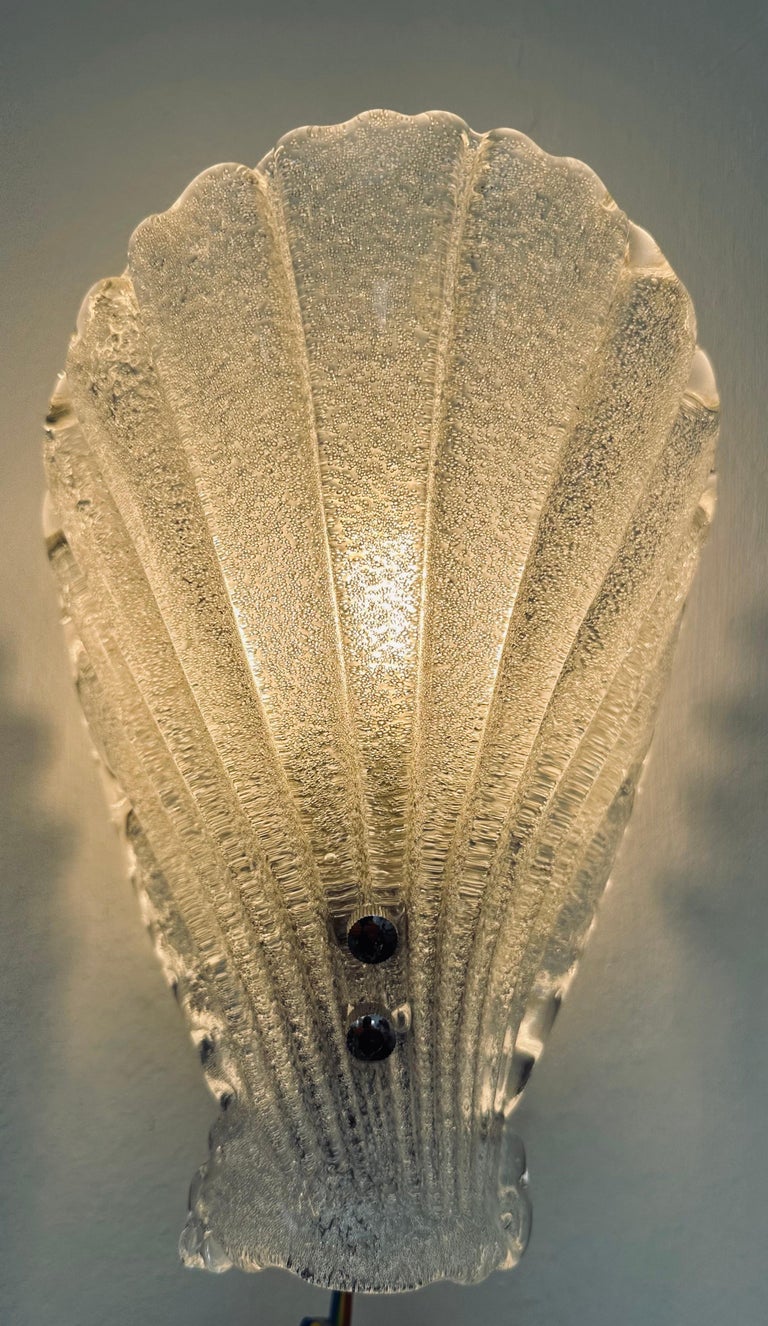 Pair of 1960s German Sölken Leuchten Seashell Murano Glass Wall Sconces Lights For Sale at 1stDibs