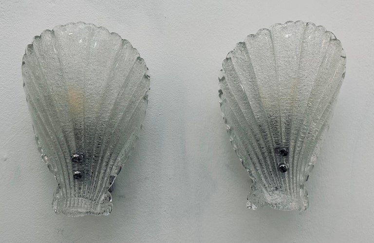 Pair of 1960s German Sölken Leuchten Seashell Murano Glass Wall Sconces Lights For Sale at 1stDibs