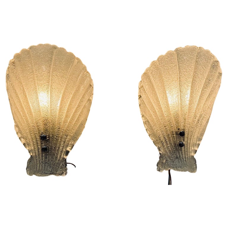 Pair of 1960s German Sölken Leuchten Seashell Murano Glass Wall Sconces Lights For Sale at 1stDibs