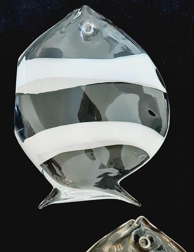 Pair of 1960s Hand-Blown Murano Glass Transparent Fish by Archimede ...