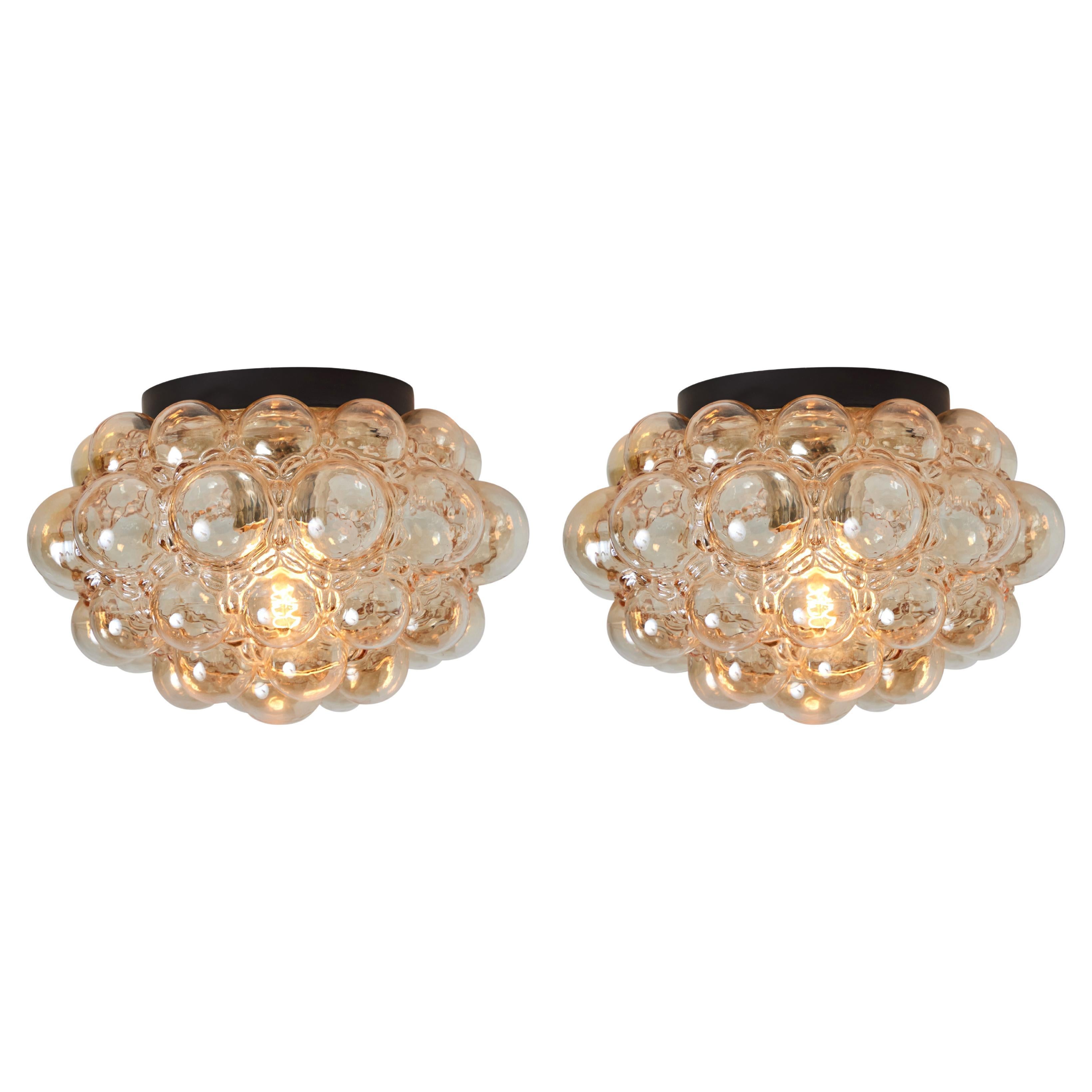 Pair of 1960s Helena Tynell Model #A204 Amber Glass Flush Mounts for ...