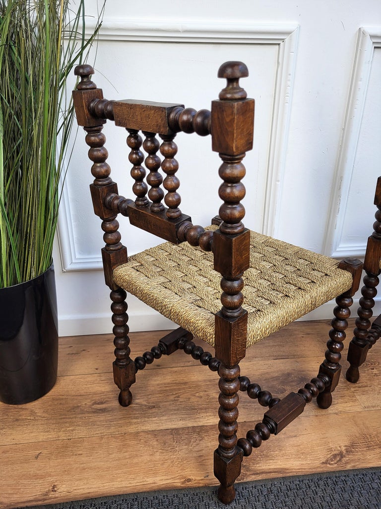 Pair of 1960s Italian Bobbin Stick and Stone Cord Woven Rope Chairs ...