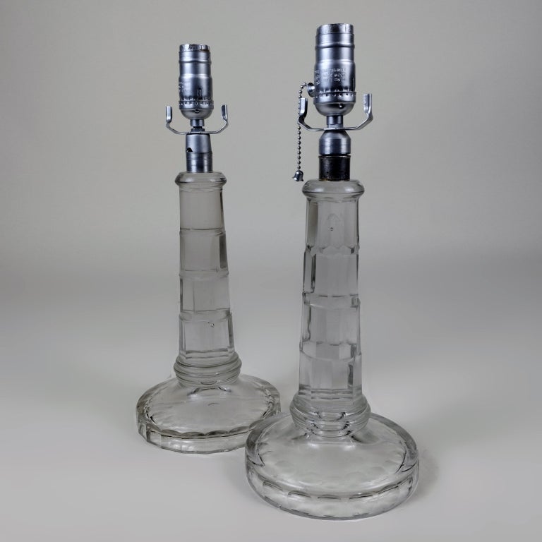 Pair of 1960's Lead Cut Glass Table Lamps For Sale at 1stDibs