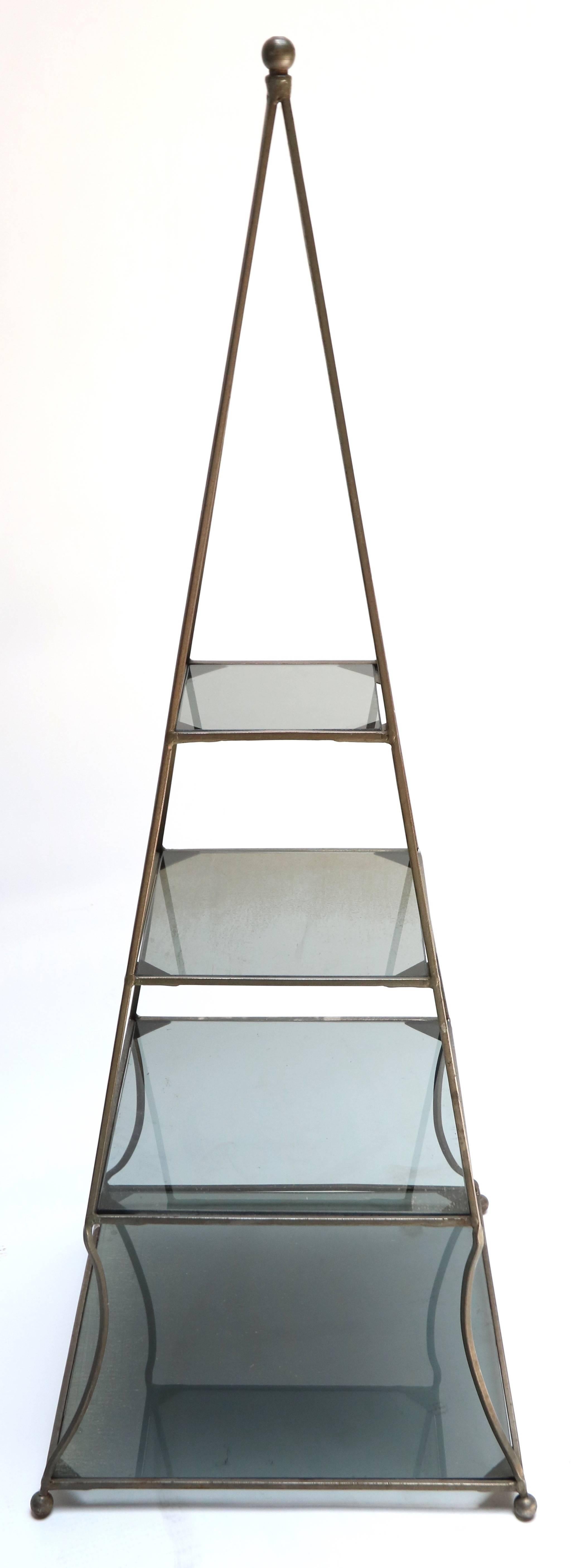 Pair of 1960s Metal Pyramid Étagères with Four Smoked Glass Shelves at ...