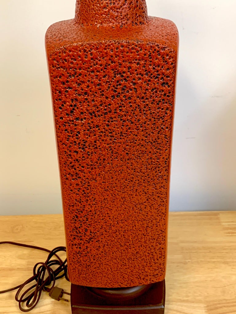 Pair of 1960s Mod Lava Glazed Orange Lamps For Sale at 1stDibs