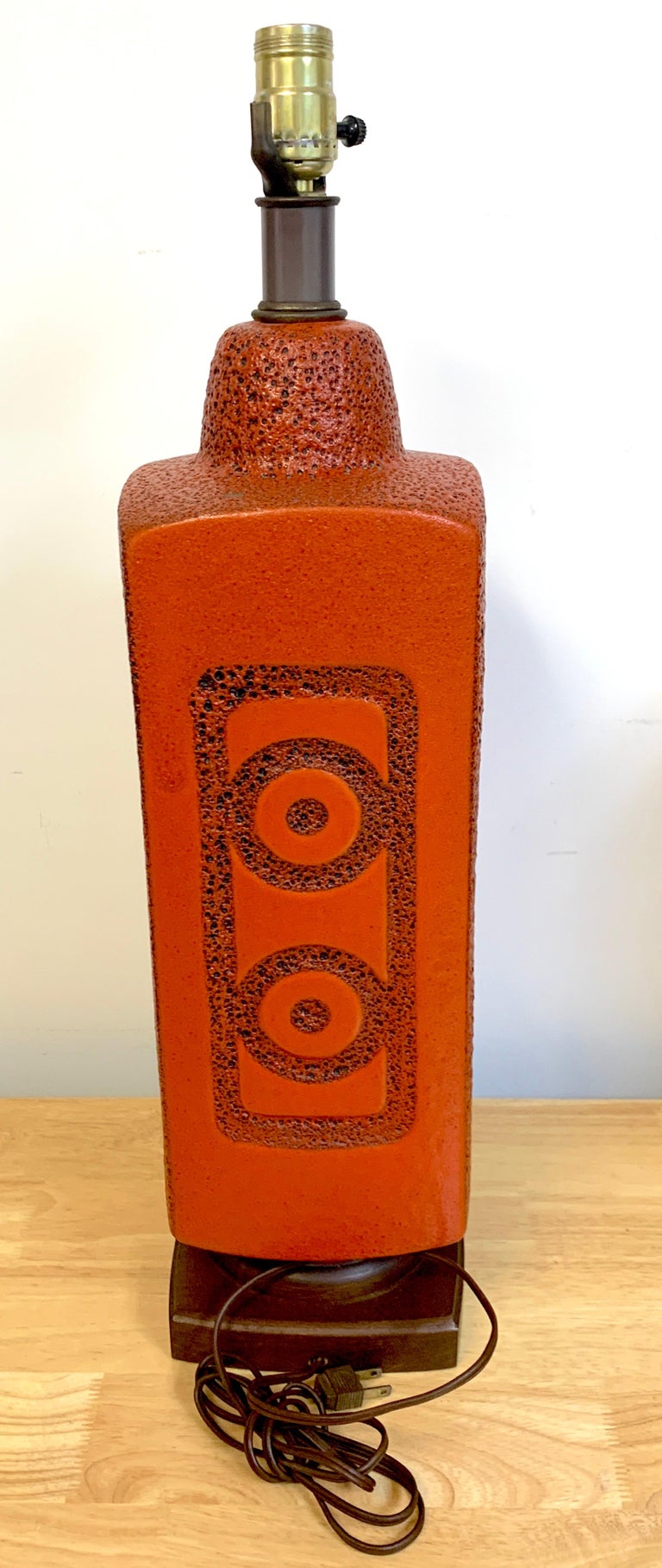 Pair of 1960s Mod Lava Glazed Orange Lamps For Sale at 1stDibs
