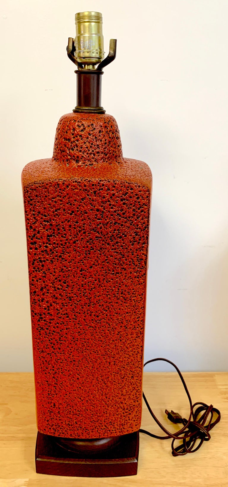Pair of 1960s Mod Lava Glazed Orange Lamps For Sale at 1stDibs
